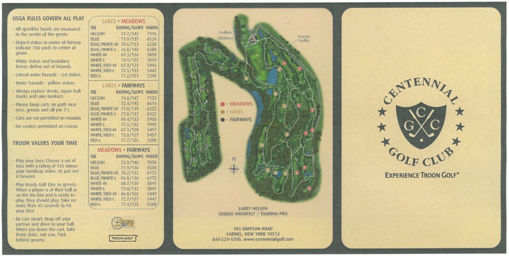 Scorecard - Centennial Golf Club of NY