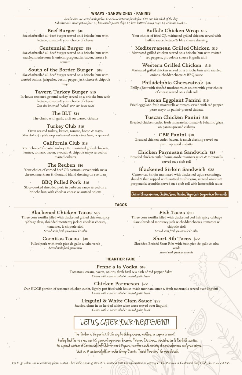 Menu - Centennial Golf Club of NY